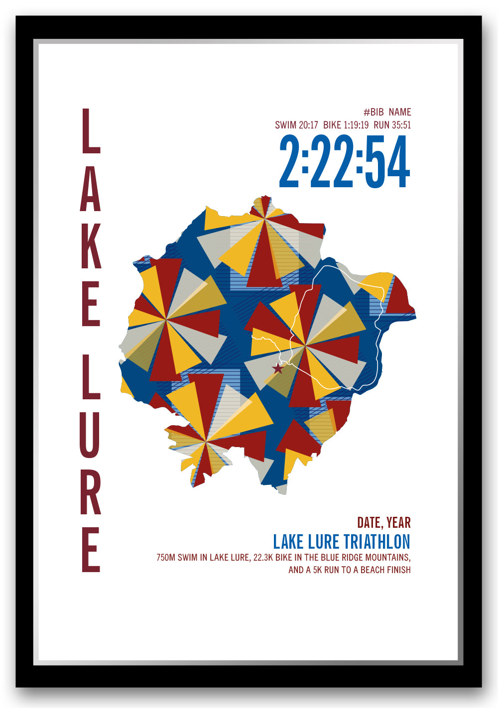 Lake Lure Triathlon Course Map - Personalized Poster – Run Ink