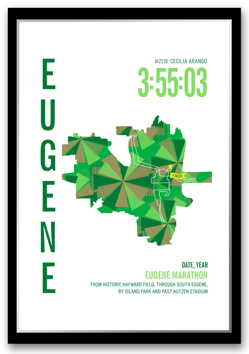 Eugene Marathoner Map - Personalized Course Map – Run Ink