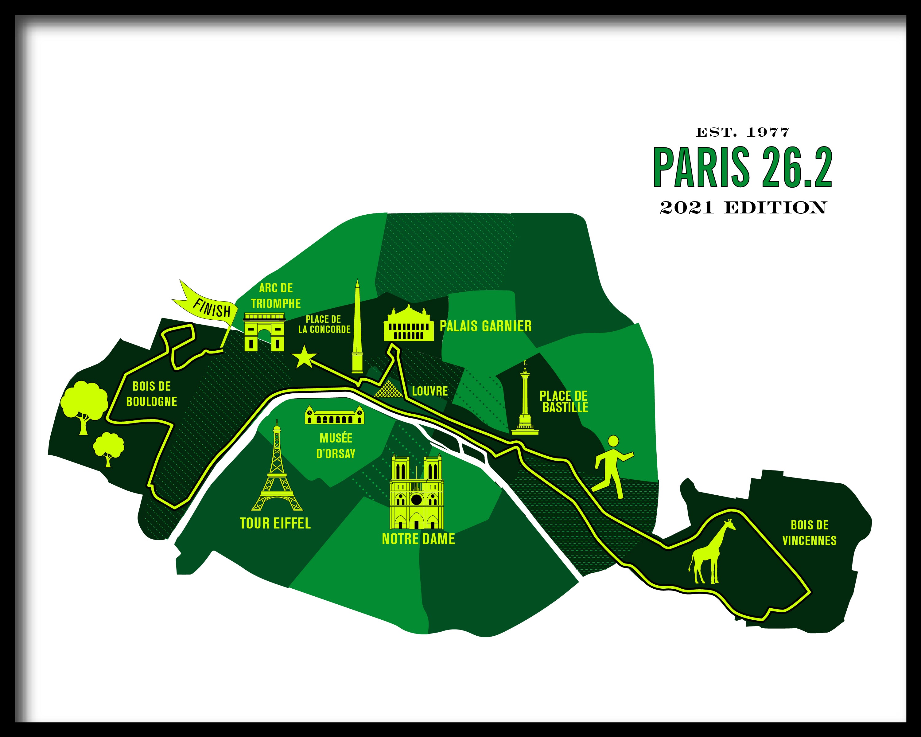 Paris 26.2 Iconic 2021 Course Map Poster – Run Ink